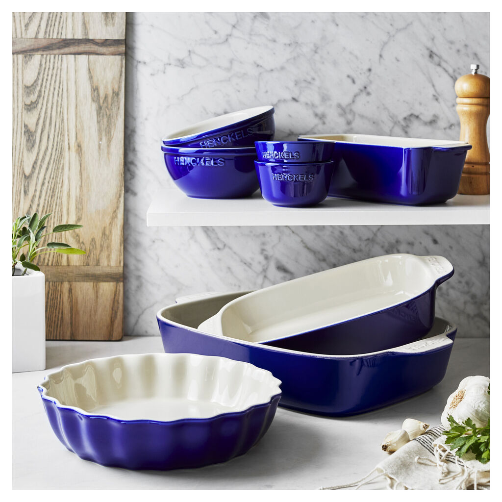 Ceramic 6 Piece round Bakeware set, dark-blue | Henckels CA
